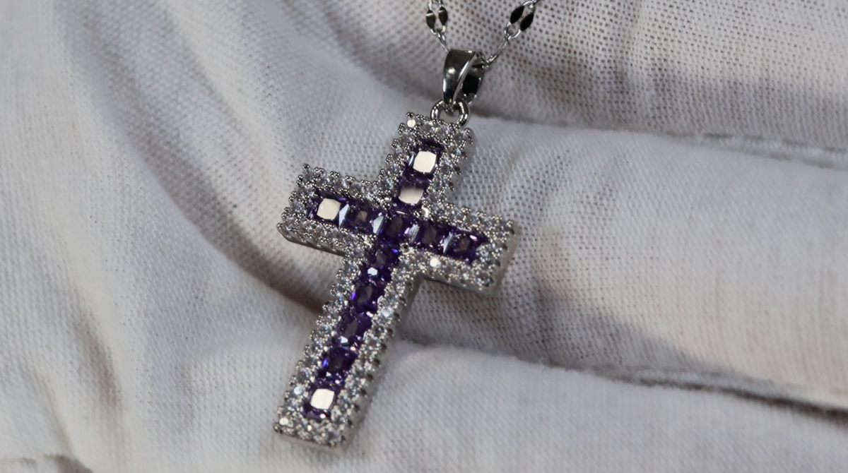 Purple Diamond Cross Pendant | Princess Cut Diamond Cross – Lab ...