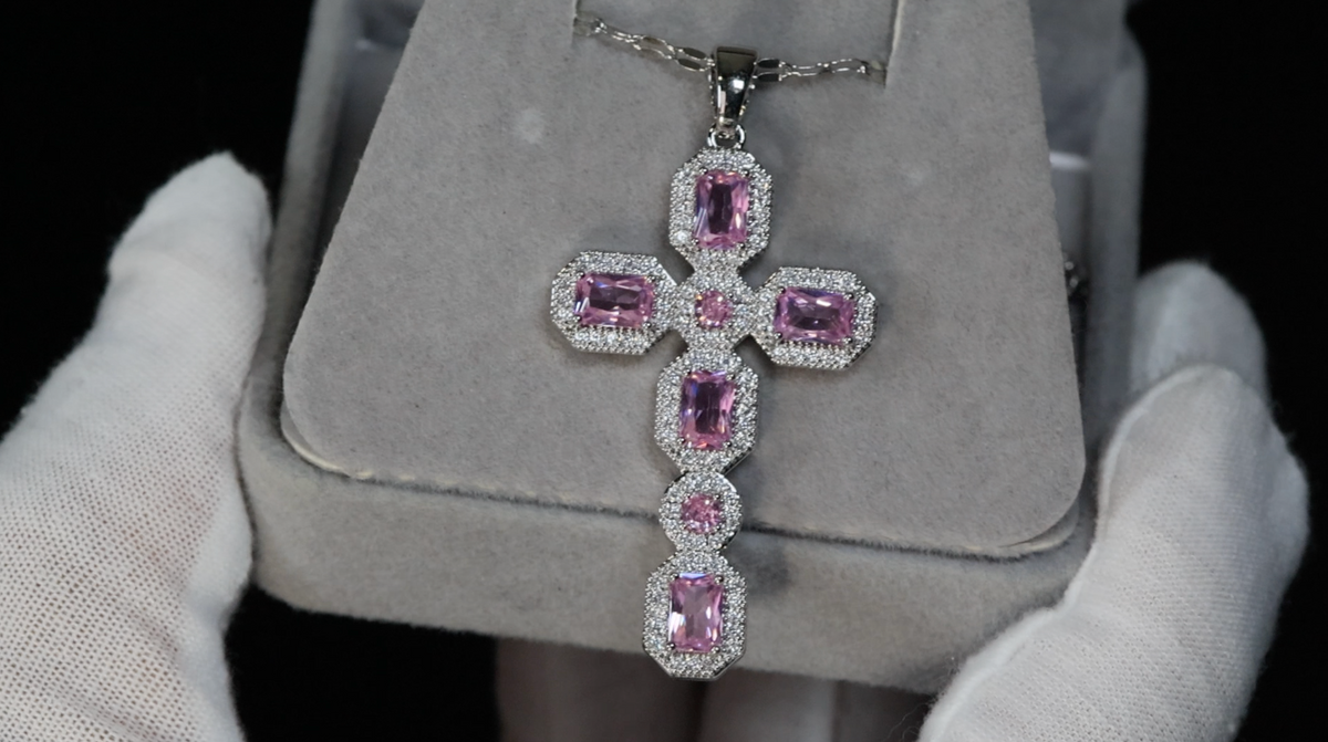 Pink Diamond Cross Pendant | Big Pink Diamond Cross Pendant – Lab ...