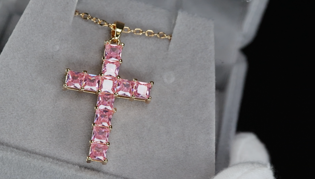 Pink Diamond Cross Pendant | Gold Pink Diamond Cross Pendant – Lab ...