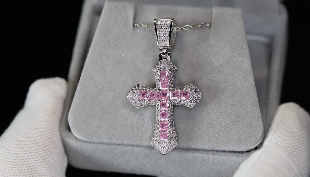 Pink Diamond Cross Pendant | Princess Cut Diamond Cross – Lab Diamonds ...